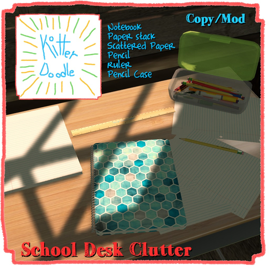 Second Life Marketplace - [KitterDoodle] School Desk Clutter [Box]
